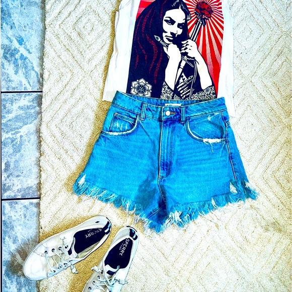 Zara | Shorts | Zara Authentic Denim By Trf Summer High Waist Fringe ...